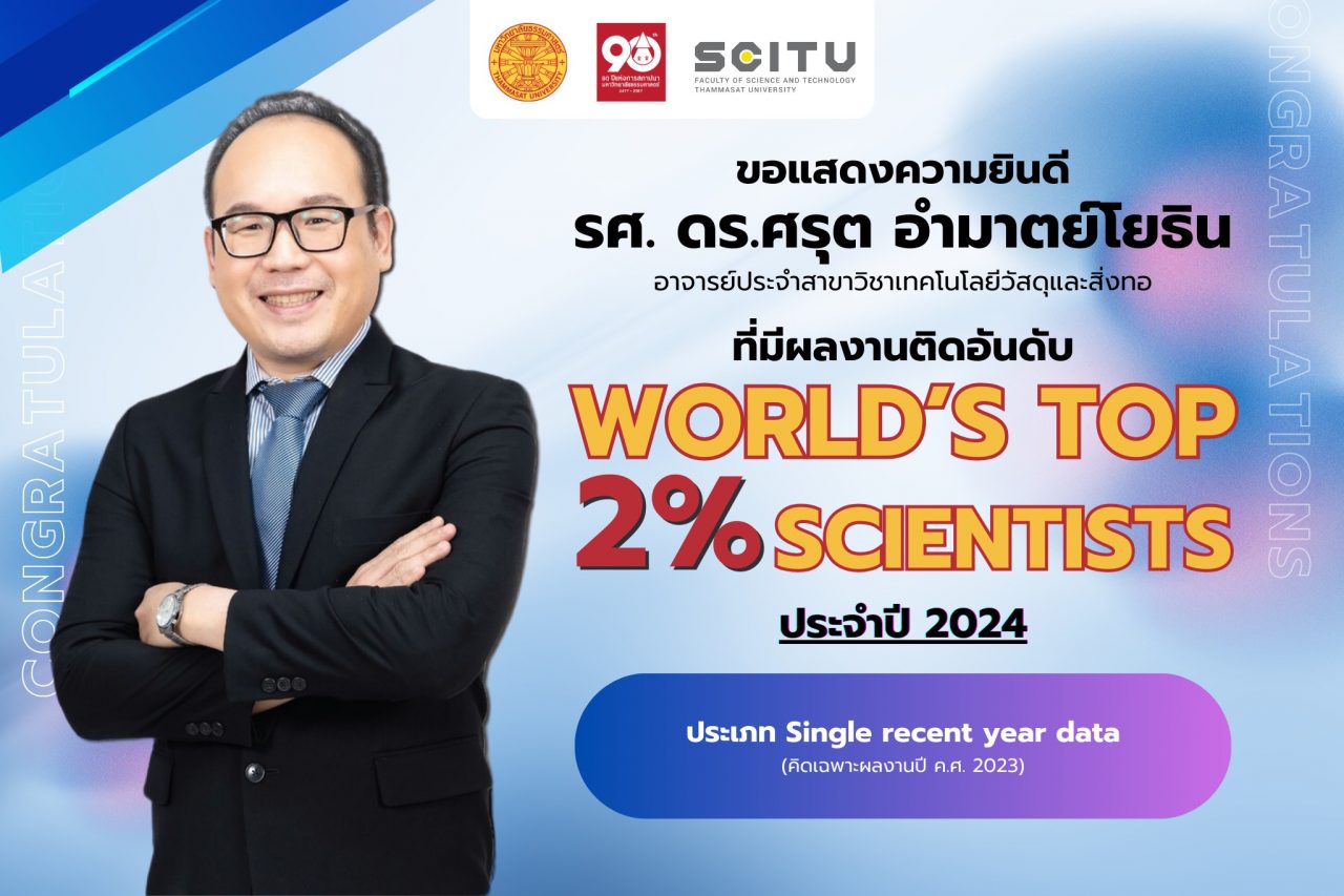 คณะวิทยาศาสตร์และเทคโนโลยี ขอแสดงความยินดีกับอาจารย์ที่มีผลงานติดอันดับ World’s Top 2% ...